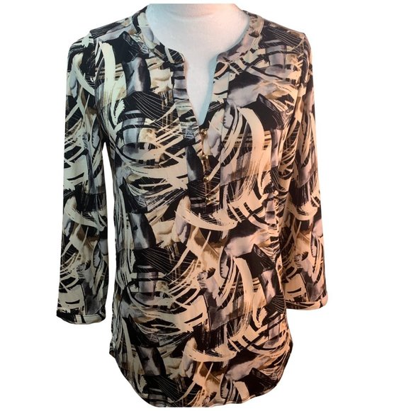 Dana Buchman | Tops | Dana Buchman 34 Sleeve Button Front Abstract ...